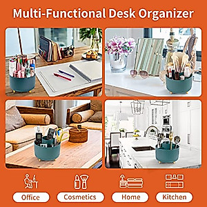 Desk Pencil Pen Holder, 5 Slots 360°Degree Rotating Pencil Pen Organizers for Desk, Desktop Storage Stationery Supplies Organizer, Cute Pencil Cup Pot for Office, School, Home, Art Supply, Dark Green