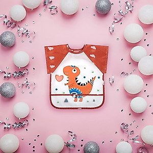 Accmor 3 Pack Short Sleeved Bibs/Waterproof Baby Bibs/Toddler Bibs/Smock, Washable Bibs for Baby Toddler 6-36 Months