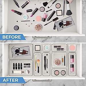 Ravinte 6 Pack Drawer Organizer - 3" X 9" Plastic Storage Bins, Acrylic Organizers with Non-Slip Pads Clear Desk Storage Tray for Makeup, Jewelries, Kitchen Utensils, Bathroom and Office