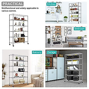 BLKMTY 6 Tier Wire Shelving Unit Adjustable Storage Shelves Metal Shelf with Wheels Wire Rack for Garage Basement Kitchen Racks 2100lbs Capacity Metal Pantry Shelves 48"x18"x82", Silver