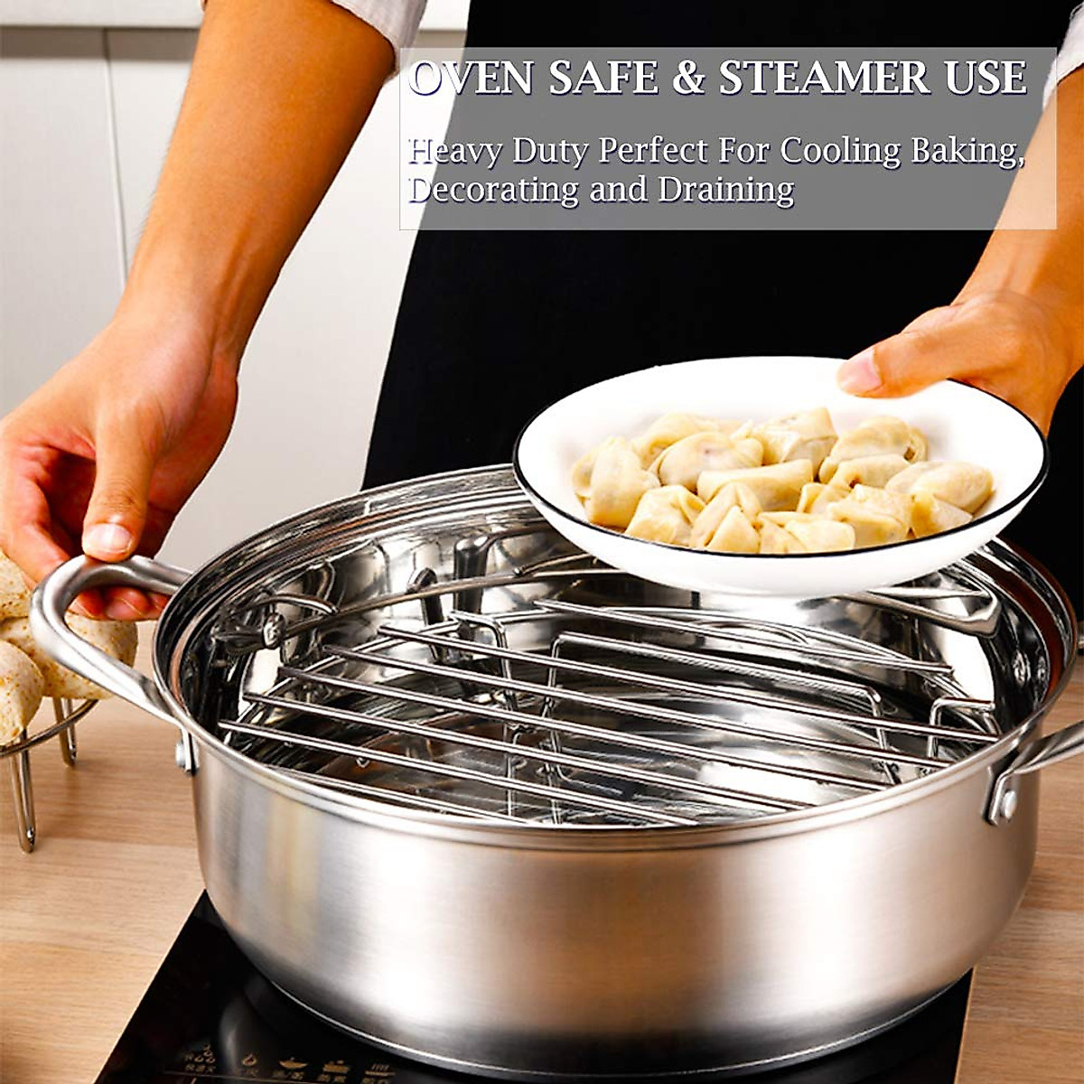 Picowe 4Pack 7, 8, 9, 10inch Cooling Racks Steamer Rack Steaming Baking Rack Set Stainless Steel Round Rack for Baking Canning Cooking Steaming Lifting Food in Pots Fits Air Fryer Pressure Cooker