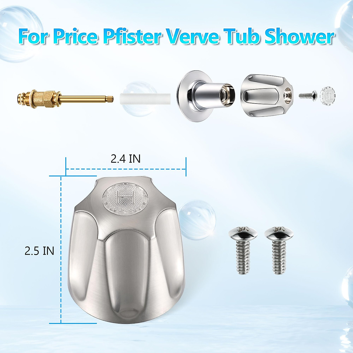 Enhon Faucet Handles, 2 Piece Hot and Cold Faucet Knobs Compatible with Price Pfister Verve Tub Shower, Include 2 Faucet Handles and 2 Screws for Remodeling Trim (Brushed Nickel)