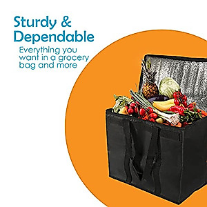 Houseables Insulated Bags, Reusable Groceries Tote, Thermal Shopping Bag, 3 Pack, Black, 16" x 13" x 9", Extra Large (XL), Refrigerated Grocery Delivery, Hot, Cold, Frozen Foods Cooler, With Zipper