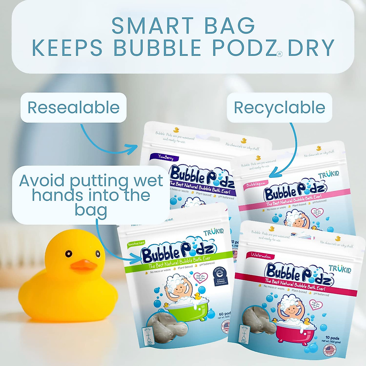 TruKid Bubble Podz Bubble Bath for Baby & Kids, Gentle Refreshing Bath Bomb for Sensitive Skin, pH Balance 7 for Eye Sensitivity, Natural Moisturizers and Ingredients, Lavender (24 Podz)