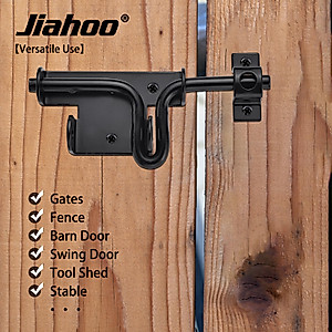 JIAHOO Slide Bolt Gate Latch, Heavy Duty Door Lock with Padlock Hole, Sliding Bolt Latch Hardware for Wooden Fence, Shed Door, PVC Fence, Barn Door, Thickened Steel, Black Finish