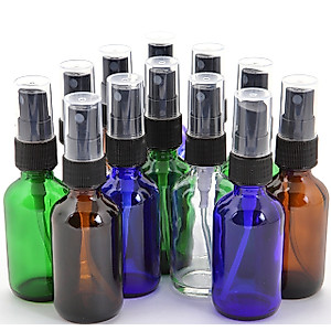 Vivaplex, 12, Assorted Colors, 1 oz Glass Bottles, with Black Fine Mist Sprayers
