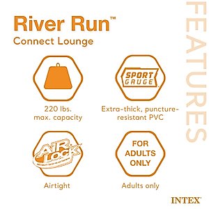 Intex River Run Connect 1 Person Inflatable Water Raft (4 Pack) Bundled with River Run II 2 Person Inflatable Floating Lounge with Cooler