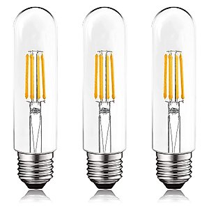 LUXRITE T10 LED Bulb, 5W=60W Equivalent, 3000K Soft White, Vintage Edison Filament Bulb, 500 Lumens, Tubular Light Bulb, Damp Rated, UL Listed, E26 Standard Base (3 Pack)