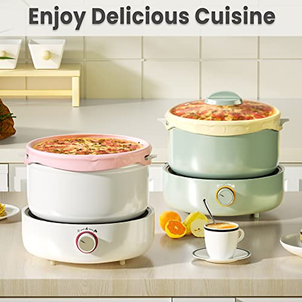 Silicone Slow Cooker Liners Fits for 6-8 Quarts Crockpot,Reusable Silicone Cooking Bags Liners,Dishwasher Safe/Easy Clean/Leakproof/Slow Cooker Accessories for Oval Or Round Cooker (pink+yellow,7-8QT)