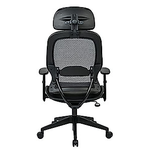 SPACE Seating Professional AirGrid Dark Back and Padded Black Eco Leather Seat, 2-to-1 Synchro Tilt Control, Adjustable Arms and Tilt Tension with Nylon Base Executives Chair with Adjustable Headrest