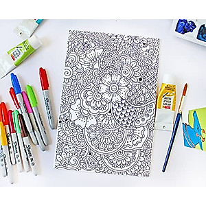 Henna Doodle Coloring Canvas For Adults, Stretched primed canvas to color