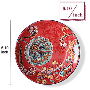 Sonemone Red Farmhouse Floral Dessert Plates, 6 Inch Appetizer Plates Set of 6, for Valentines Cake, Pie, Snacks, Ice cream, Side Dish, Sauces, Microwave & Dishwasher Safe