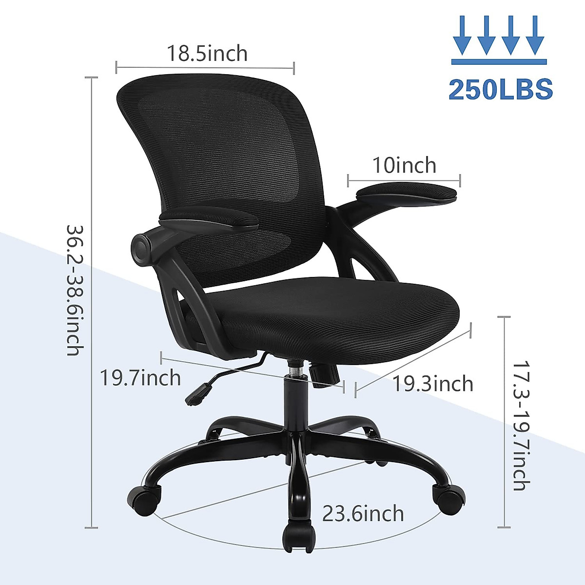 FelixKing Office Chair, Ergonomic Desk Chair, Breathable Mesh Computer Chair Swivel Home Desk Gaming Chair with Wheels and Flip-up Armrests, Adjustable Height for Conference Room (Black)