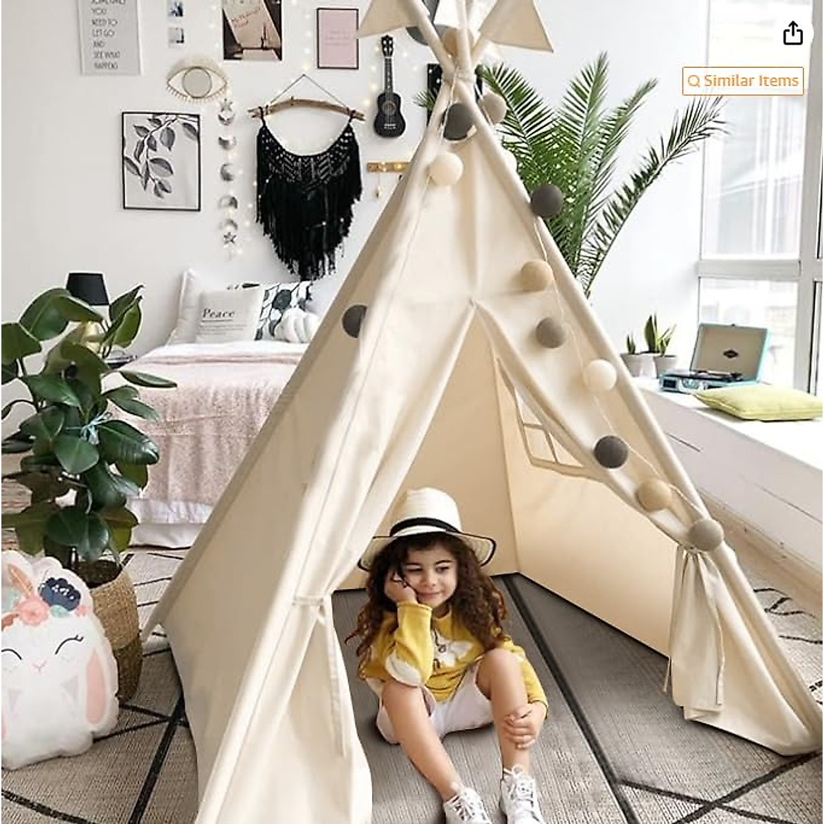 RongFa Teepee Tent for Kids-Portable Children Play Tent Indoor Outdoor (Beige Without Mat)
