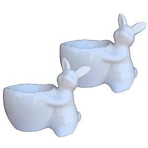 Easter Bunny Porcelain Egg Cup for Soft Hard Boiled Egg, Easter Bunny Rabbit Tealight Candle Holder for Easter Spring Decoration Dinner Dinning Room Table Centerpiece Décor
