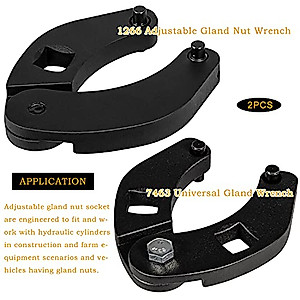 Bonbo 1266 &7463 Adjustable Gland Nut Wrench Small and Large Universal Adjustable Gland Nut Wrench for Hydraulic Cylinder (Set of 2)