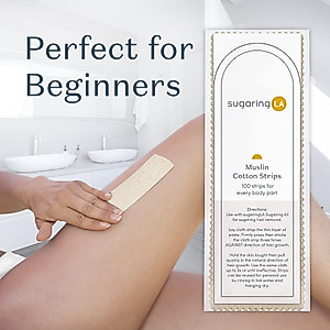 sugaringLA Muslin Cotton Sugaring Strips - Pre-cut Cloth Strips for Hair Removal - Body and Facial Hair Remover - Reusable (100 Pieces)