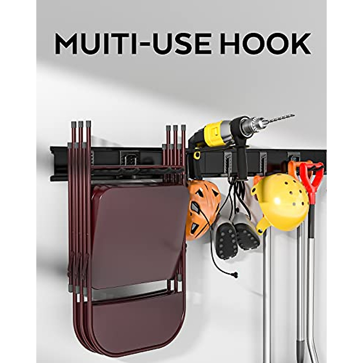 INCLY Garage Tool Storage Rack, 12 PCS Garden Yard Tool Organizer Wall Mount, 72 Inch Adjustable Heavy Duty Steel Garage Organization System with 3 Racks & 9 Wall Hooks