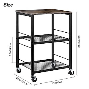 MOOACE Rustic 3 Tier End Table with Wheel,Side Table Nightstand Storage Shelf for Bedroom,Kitchen,Living Room and Office, Stable Metal Frame,Wood Top, Easy Assembly - Brown&Black