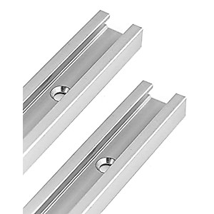 QWORK Aluminum T Track, 2 Pack 12 Inch Universal Double Cut Profile T Track, with Predrilled Mounting Holes and Screws, Woodworking and Fixtures, for Drill Press Table, Router Table