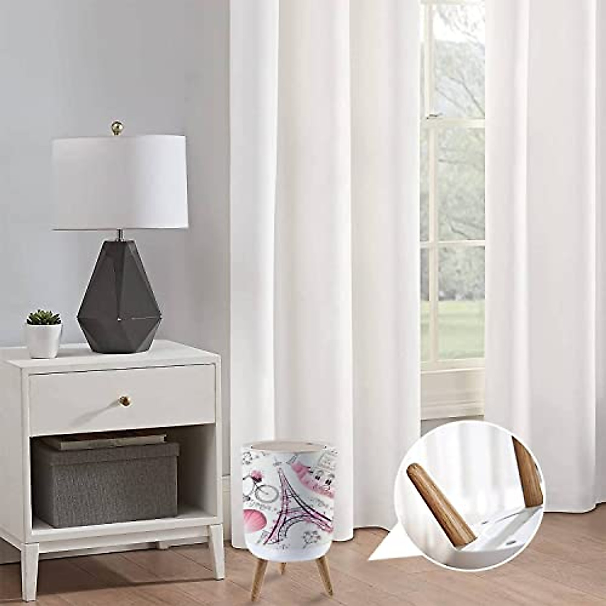 LGCZNWDFHTZ Small Trash Can with Lid for Bathroom Kitchen Office Diaper Paris Symbols Seamless Romantic Travel Paris Bedroom Garbage Trash Bin Dog Proof Waste Basket Cute Decorative, 8.66x14.3inch