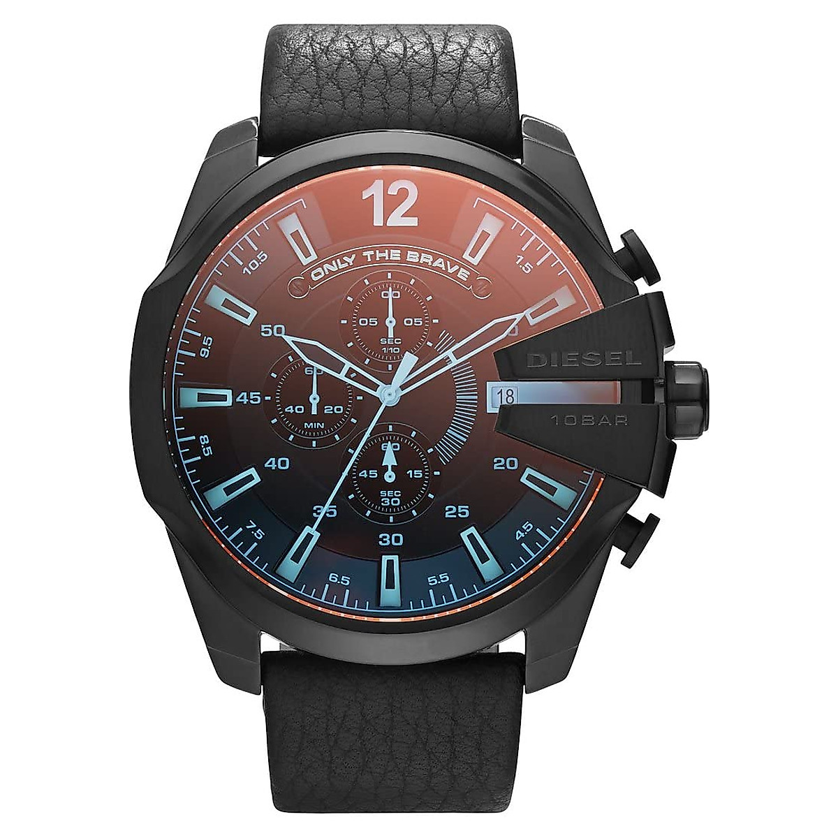 Diesel Mega Chief Stainless Steel and Leather Chronograph Men's Watch, Color: Black (Model: DZ4323)