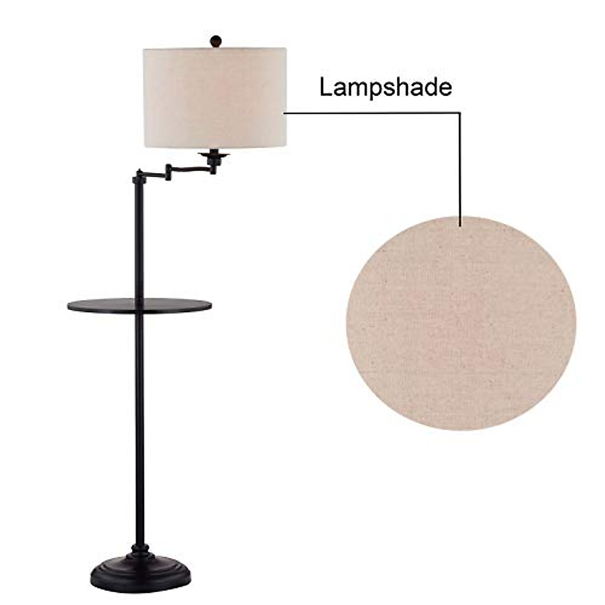 Maxax Floor Lamp for Living Room, Standing Lamp with Swing Arm & Table, for Reading Office, Bedroom, Black Finish - 60 Inches