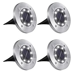Monroe's Parloir LED Solar Lights, 8 LED's Per Solar Disk Lights, Outdoor Waterproof Solar In Ground Lights for Garden, Landscape, Pathway, Patio, and Driveway, 4 Pack (Cool White)