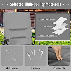 Tangkula Patio Chairs Folding Set of 2, No Assembly High Back Cushioned Heavy Duty Steel Frame Outdoor Chair with Cup Holder, Supports up to 330lbs, for Camping, Lawn, Garden, Yard, Picnic (Grey)