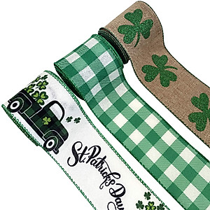 Aflyu St. Patrick's Day Wired Edge Ribbons Green Wrapping Gift Ribbon for St. Patrick's Day Decoration Crafts Supplies (19.68 Yards, Color 2)