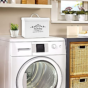 Markdang Dryer Sheet Holder Dispenser with Lid for Laundry Room Organization Modern Farmhouse Metal Magnetic Dryer Sheet Container for Laundry Room Decor and Accessories (White)
