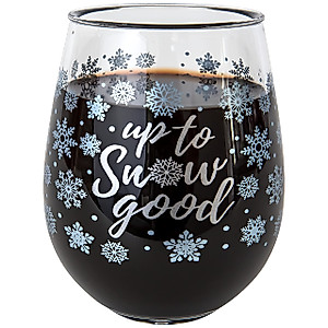 C.R. Gibson QWG2O-22632 Up to Snow Good Acrylic Stemless Wineglass for Christmas Parties and Celebrations, 12 fl. Oz.