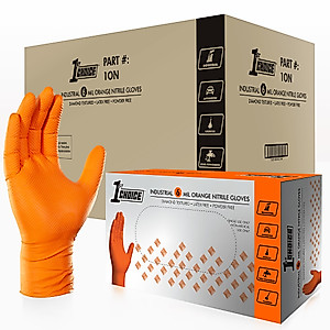 1st Choice 6 mil Mechanic Gloves, Nitrile Gloves Disposable Latex Free - Large Box of 100 Orange Nitrile Disposable Gloves