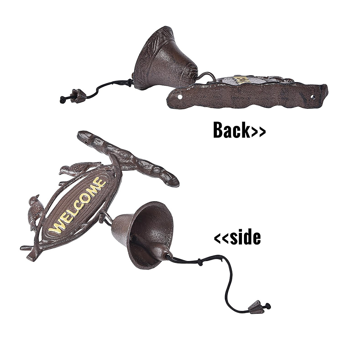 Sungmor Heavy Duty Cast Iron Wall Hanging Bell Welcome Sign - Decorative Retro Style Lovely Birds Manually Shaking Doorbell - Indoor Outdoor Wall Mounted Dinner Bell - Garden Home Wall Art Decoration