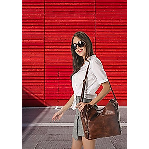 Women Tote Bag Handbags PU Leather Fashion Hobo Shoulder Bags with Adjustable Shoulder Strap, M, Brown