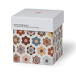 metr Metropolitan Museum of Art, American 'Honeycomb Quilt' Covered Porcelain Mug with Tea Infuser in Gift Box