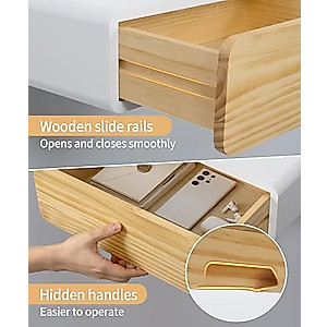 SUMGAR Floating Nightstand White with Drawers Modern Bedside Table Organiser Fully Assembled Shelf Small Spaces Wall Mounted Storage Wood Furniture for Bedroom Home Decor