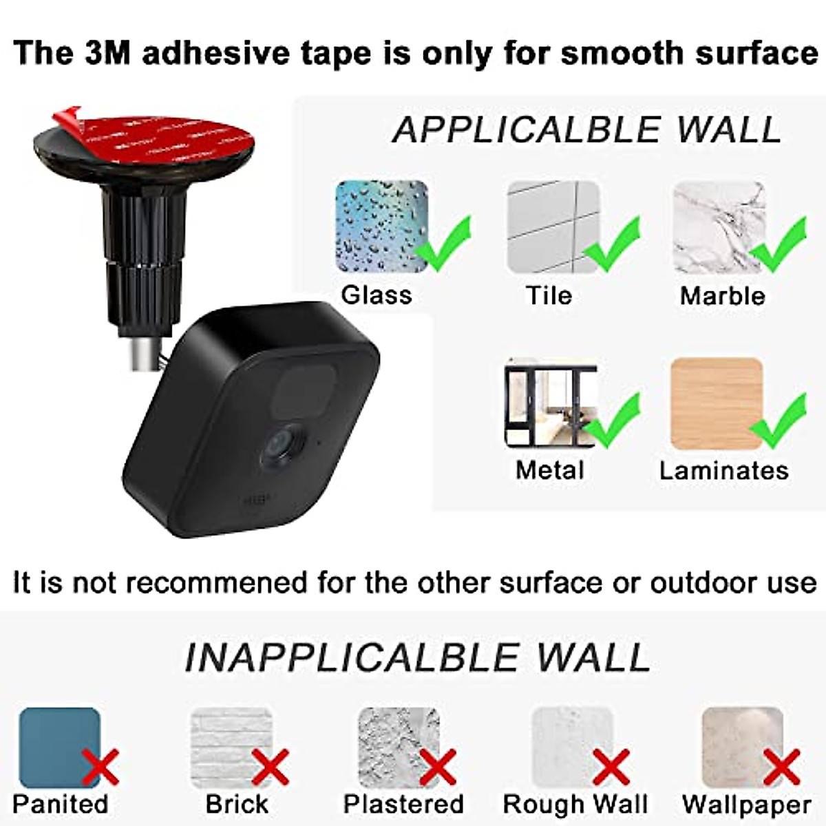 3PACK Screwless Wall Mount Bracket for Blink Outdoor & Indoor Camera Blink XT2,360 Degree Adjustable Strong Adhesive Mount，2 Ways Installation VHB Stick On or Screws, No Tools Needed, No Drilling