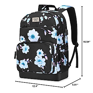 MOSISO 15.6-16 inch 20L Laptop Backpack for Women Girls, Polyester Anti-Theft Casual Daypack Bag with Luggage Strap&USB Charging Port, Sampaguita Flower Travel Business College School Bookbag, Black