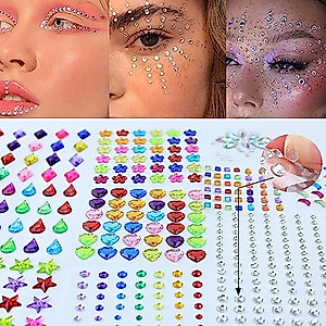 10 Sheets Gems Stickers, Eye Body Face Gems Jewels for Makeup Self Adhesive Crystal Rainbow Rhinestones for DIY Craft Nail Body Makeup Festival