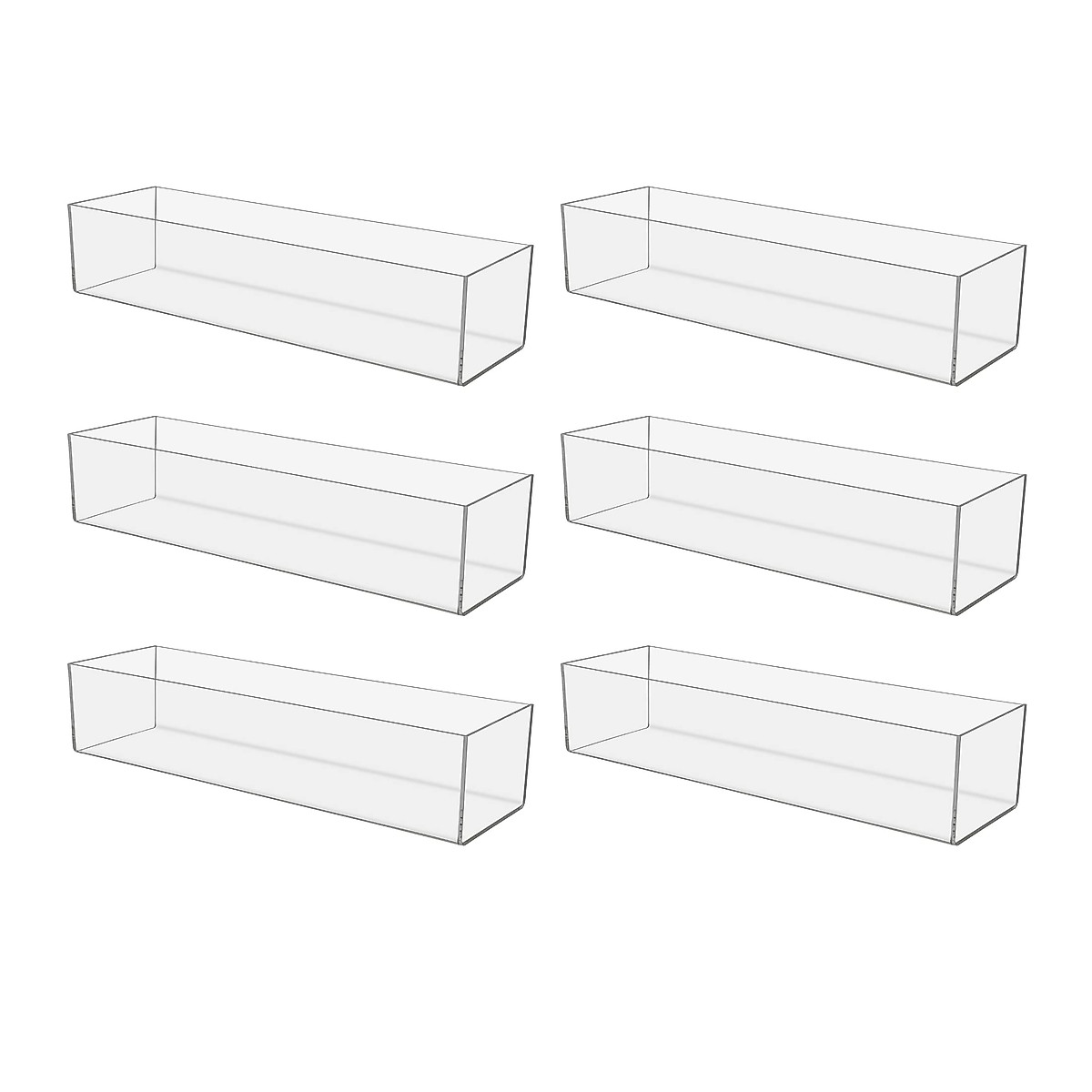 Marketing Holders 6 Pack Acrylic Retail Tray One Compartment 15" Wide x 4" Deep Countertop Merchandise Dump Bin See Through Flippable Storage Caddy for Expos Businesses and Tradeshows