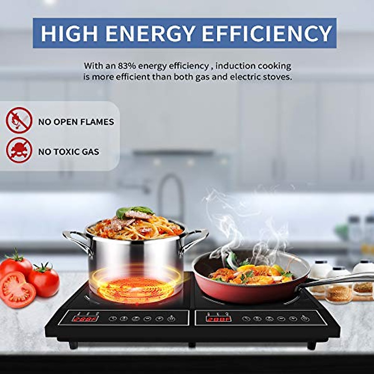 CUISUNYO Double Induction Cooktop Power Sharing Portable Induction Burner 1800w Countertop Temperature and Power Settings Electric Burner with Timer and Digital Control