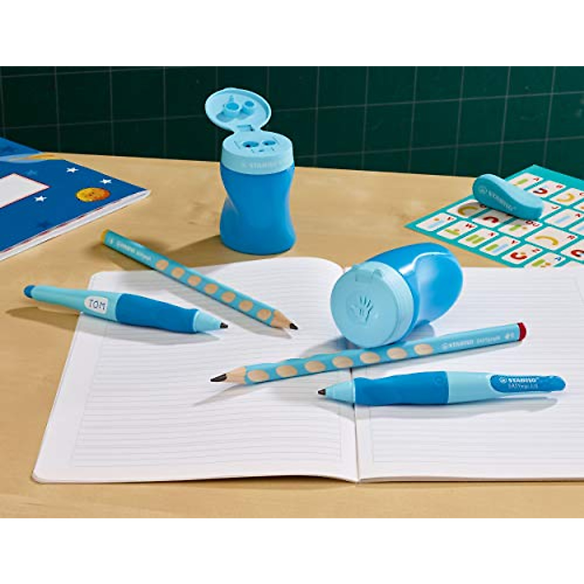 Ergonomic Container Sharpener - STABILO EASYsharpener - 3 in 1 - Right-Handed - Blue