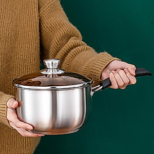 Stainless Steel Saucepan 2.5 Quart, UNOSCHRIM Milk Cooking Pot, Small Sauce Pot with Glass Lid and Bakelite Handle, Multipurpose Small Pots for Cooking Vegetables, Meat, Milk, All Stoves Compatible