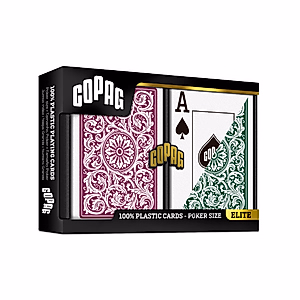Copag 1546 Design 100% Plastic Playing Cards, Poker Size (Standard) Green/Burgundy (Jumbo Index, 1 Set)