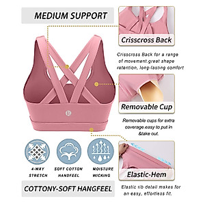 RUNNING GIRL Sports Bra for Women, Criss-Cross Back Padded Strappy Sports Bras Medium Support Yoga Bra with Removable Cups