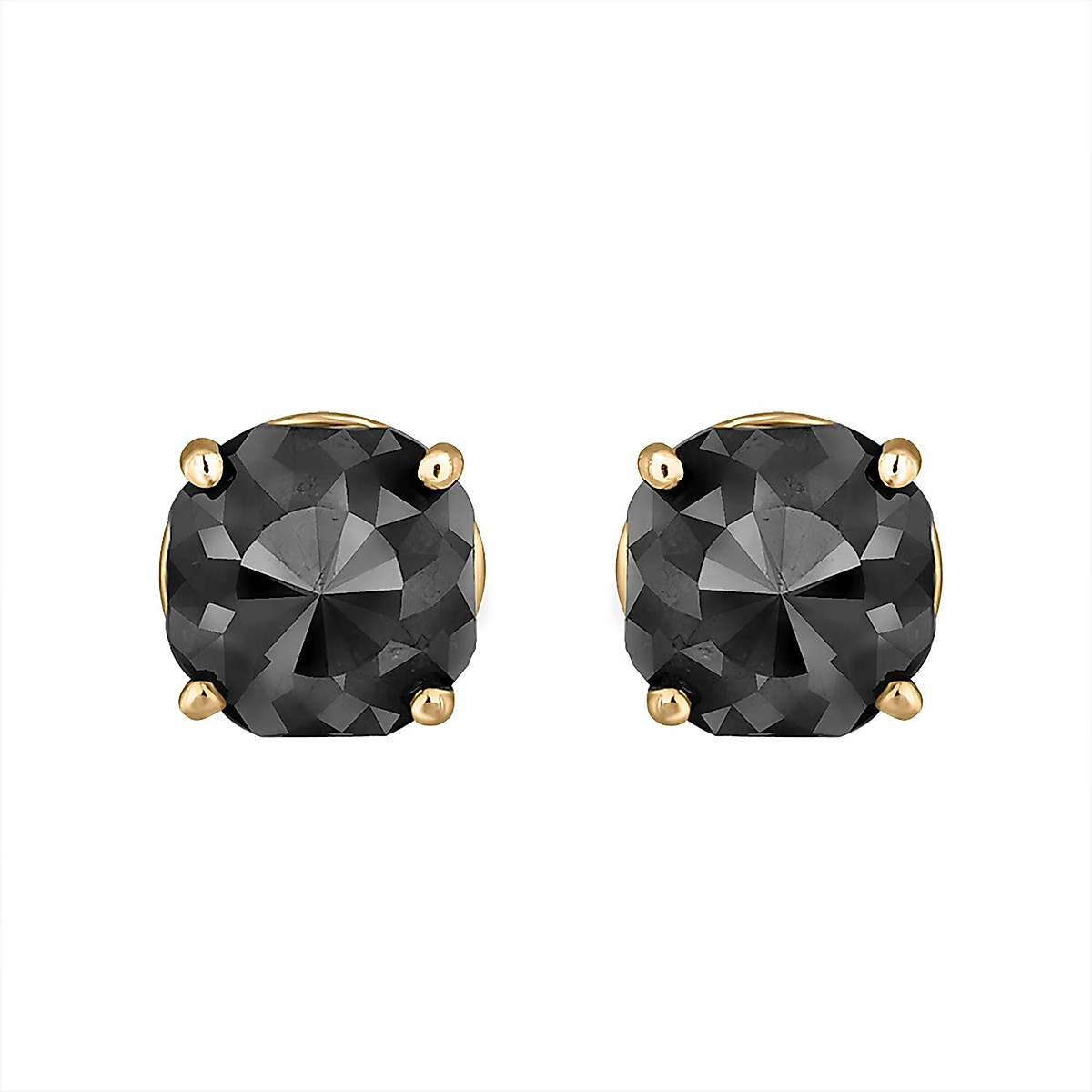 2 Cttw Black Diamond Stud Earrings Set in 14k Yellow Gold Jewelry for Women