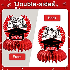 2024 Graduation decorations party centerpieces Class of 2024, 9pcs Graduation decoration party table Honeycomb Centerpieces decor Congrats Grad Party Supplies(Red)