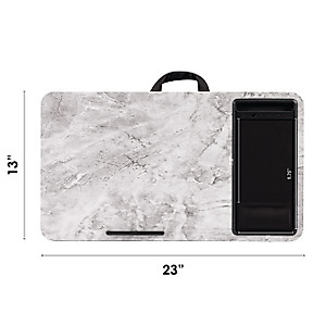 LAPGEAR Extra Large Adjustable Lap Desk with Gel Wrist Rest, Mouse Pad, Phone Holder, Device Ledge, and Booster Cushion - White Marble - Fits up to 17.3 Inch Laptops - Style No. 88101