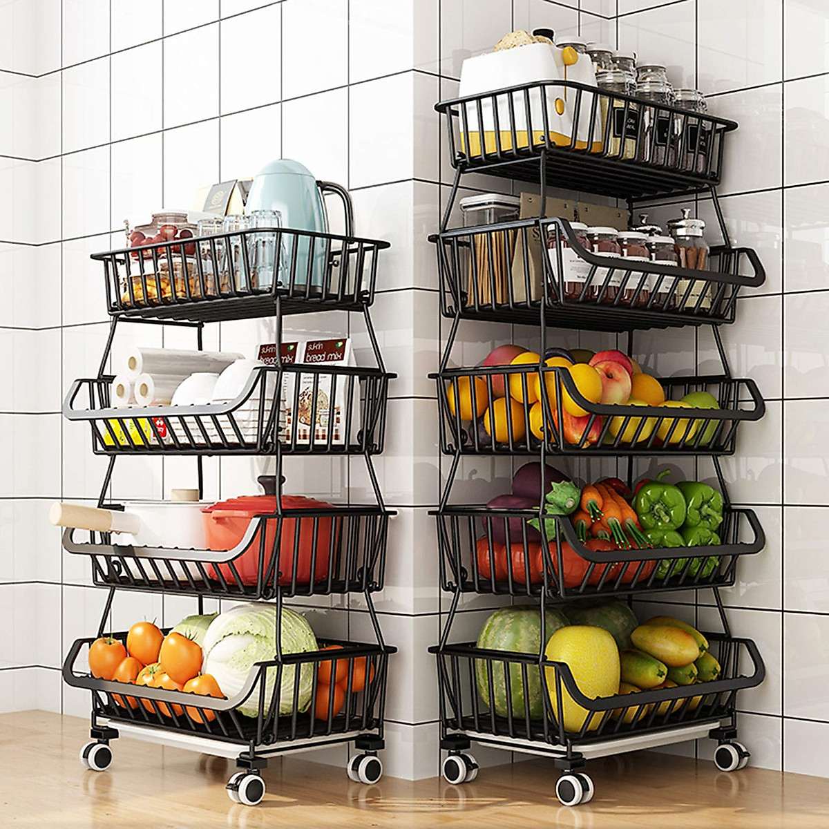 tristonsong Fruit Storage Basket, 6 Tier Rolling Stackable Vegetable Fruit Basket Utility Cart Rack, Storage Organizer Bin for Kitchen, Pantry Closet, Bedroom, Bathroom-6 tier